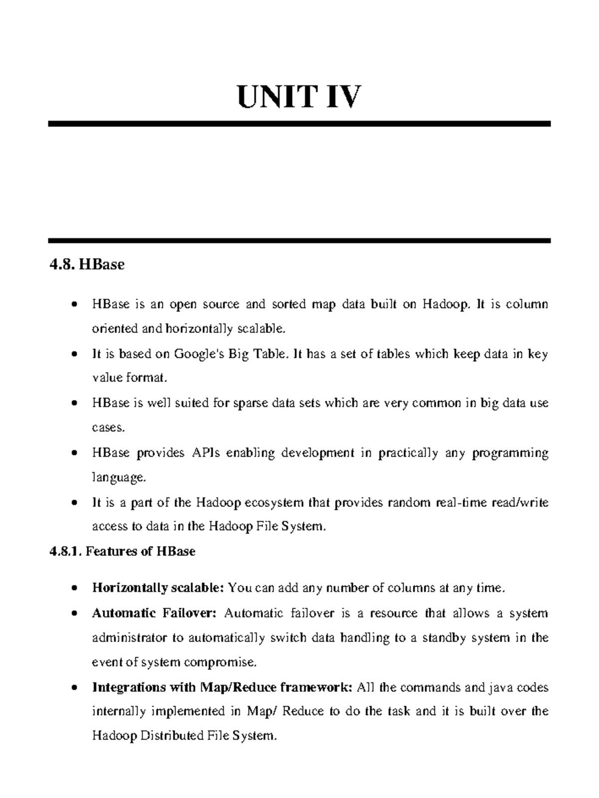 Unit IV: HBase and Hive Overview in Big Data Analytics (BDA) - Studocu