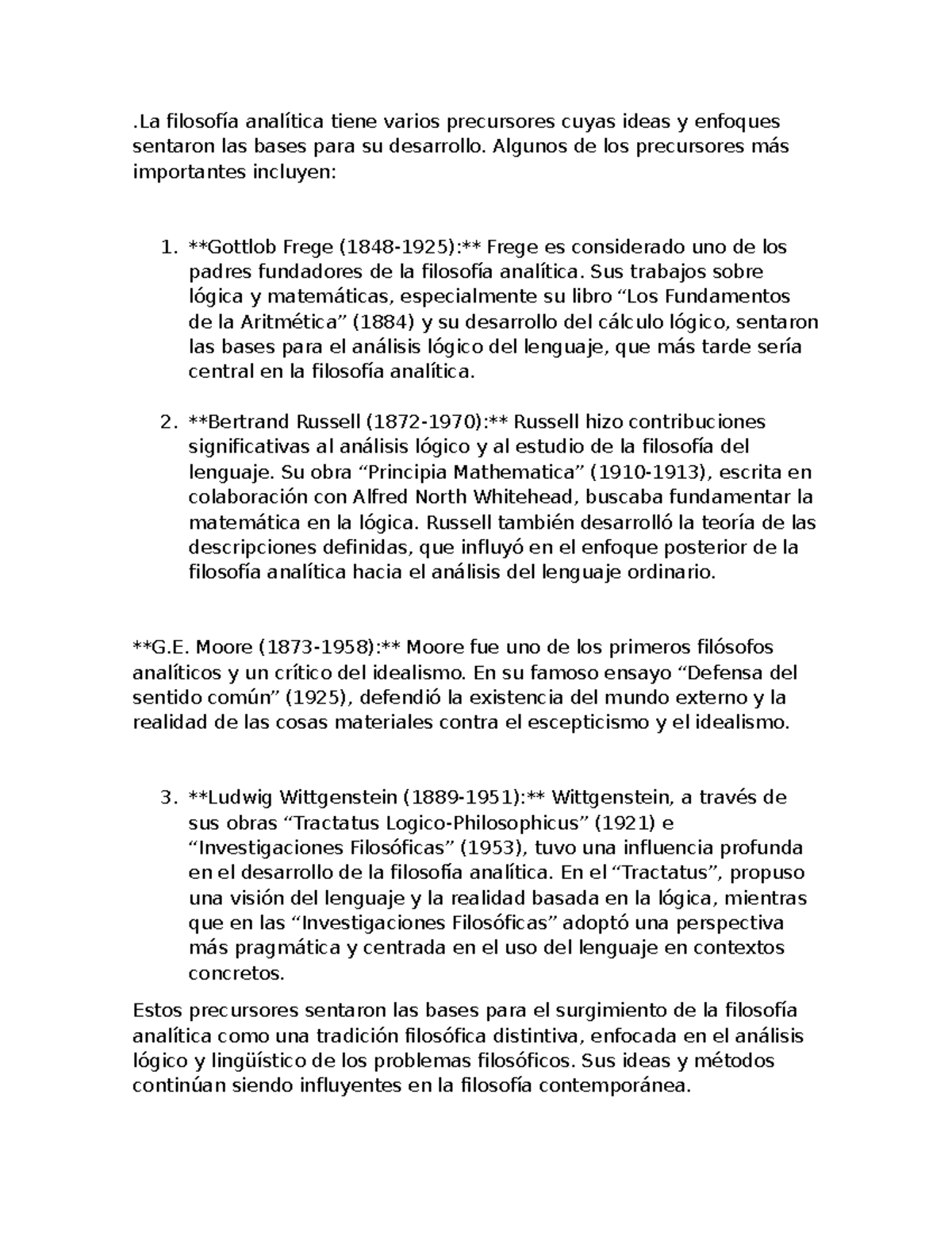Precursores de la Filosofía Analítica: Ideas y Enfoques - Studocu