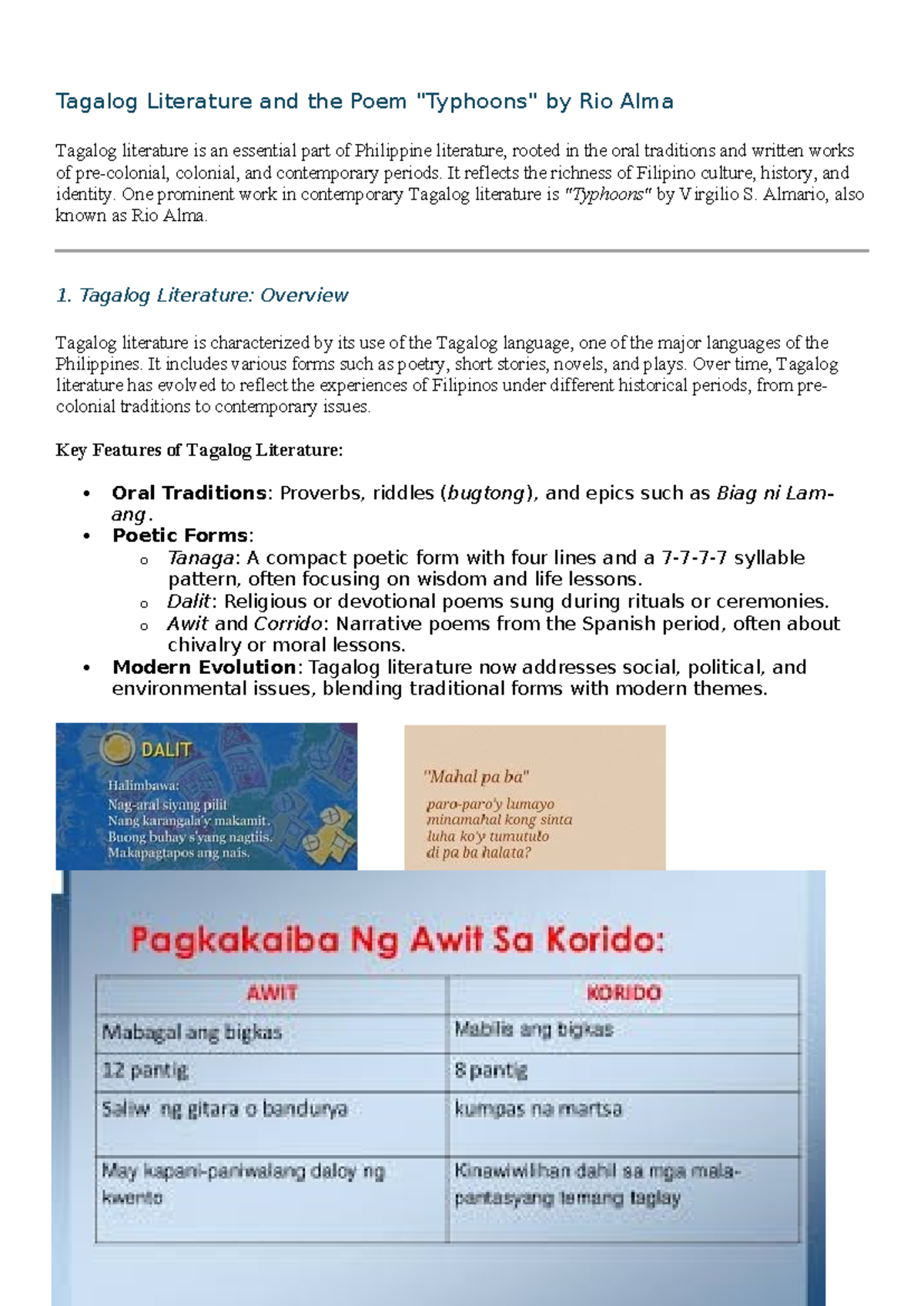 Tagalog Literature Overview and Analysis of "Typhoons" - REVIEWER - Studocu