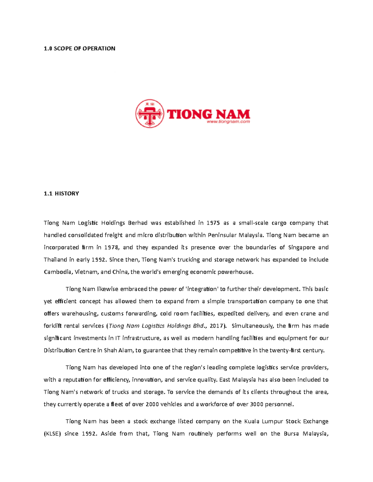 KST-LOG 2023: Tiong Nam Logistics Company Overview and Analysis - Studocu