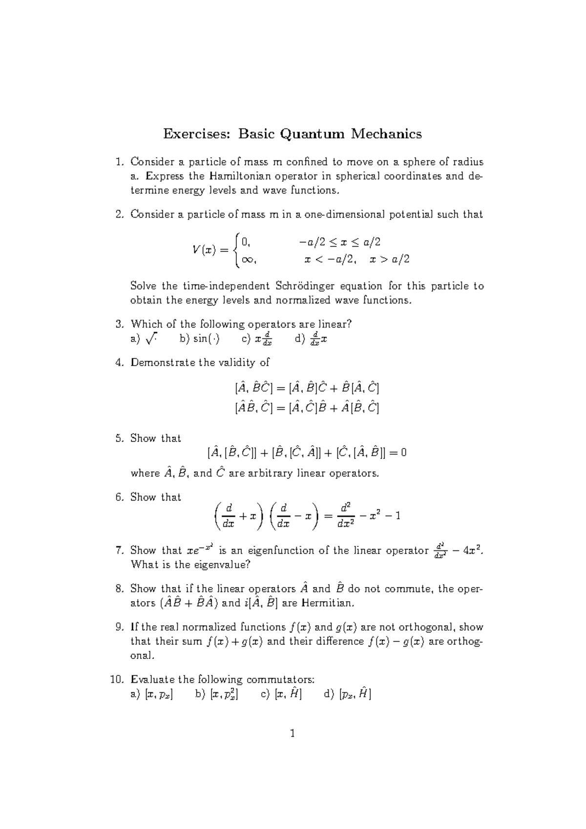 Exercises: Basic Quantum Mechanics (Pcv) - Studocu