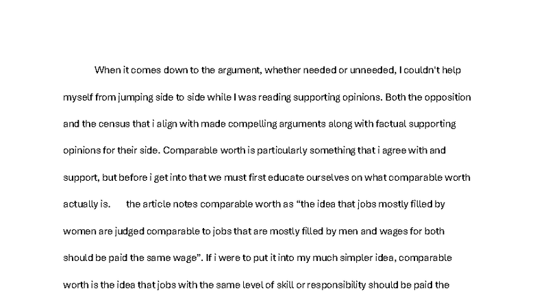 Homework 2 - Comparable Worth: Arguments For and Against - Studocu