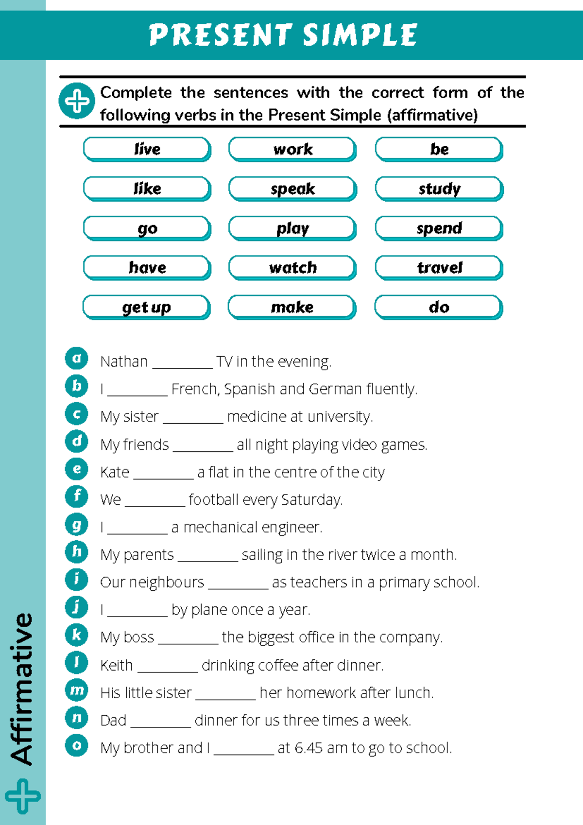 Present Simple Affirmative A2 Worksheet for Practice - Studocu