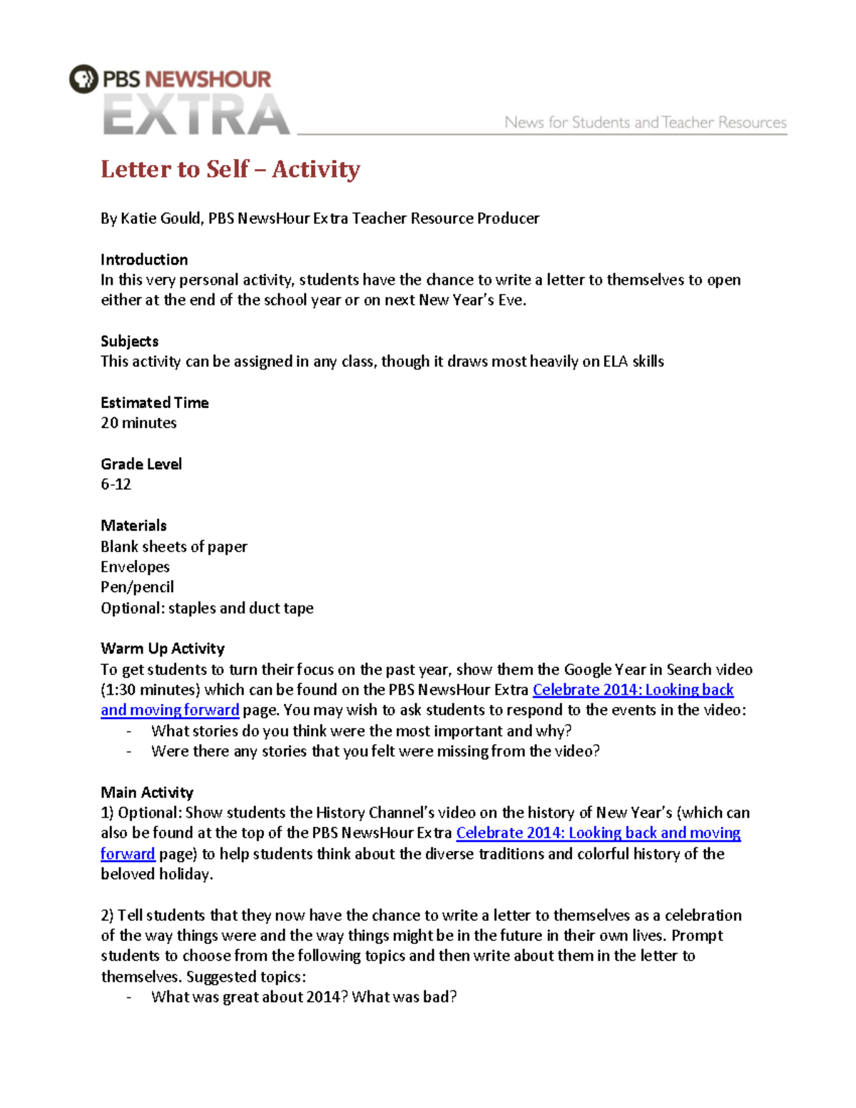 Letter-to-Self - Fygg - Letter to Self – Activity By Katie Gould, PBS ...