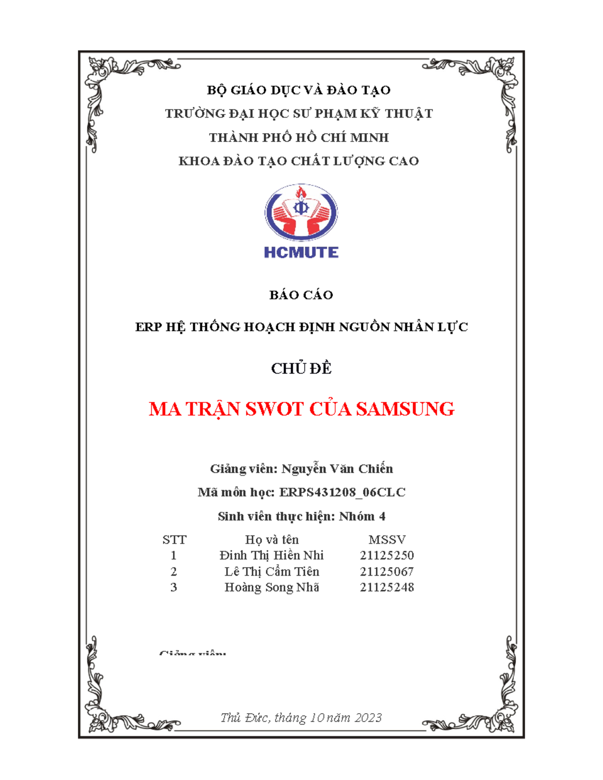 SWOT-ERP-2 - Samsung - BÁO CÁO ERP HỆ THỐNG HOẠCH ĐỊNH NGUỒN NHÂN LỰC ...