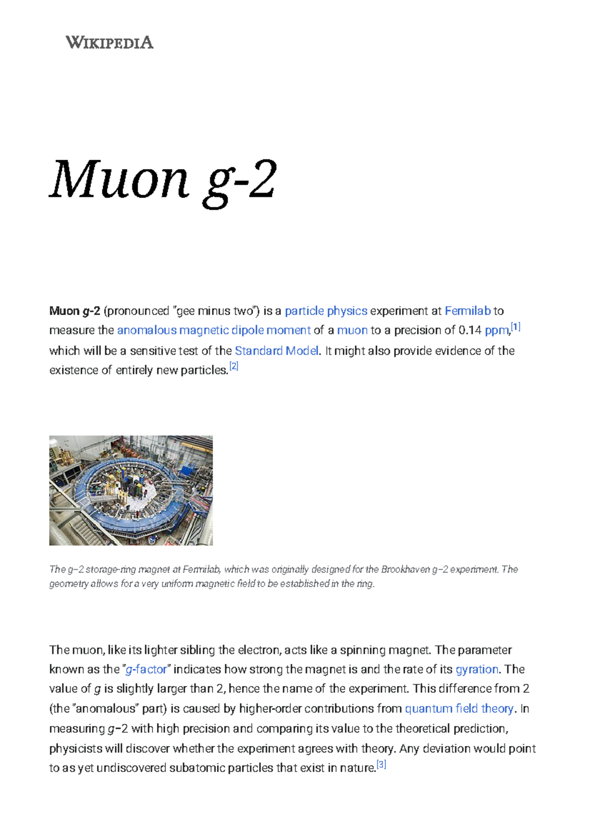 Muon g-2 Experiment: Overview and Findings at Fermilab - Studocu