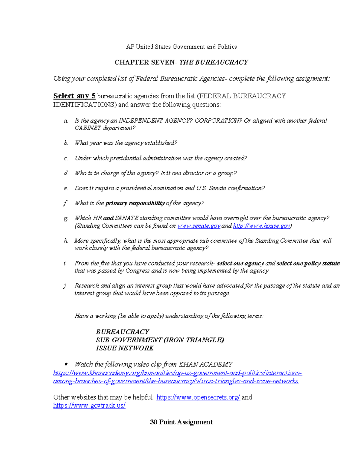 AP US Gov & Politics CH 7 Bureaucracy Assignment Guide - Studocu