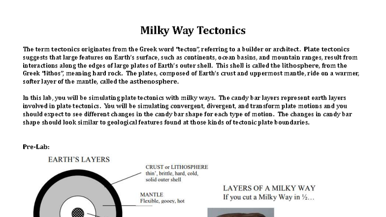 Tectonic Plates Lab: Simulating Earth Layers with Milky Way Bars - Studocu