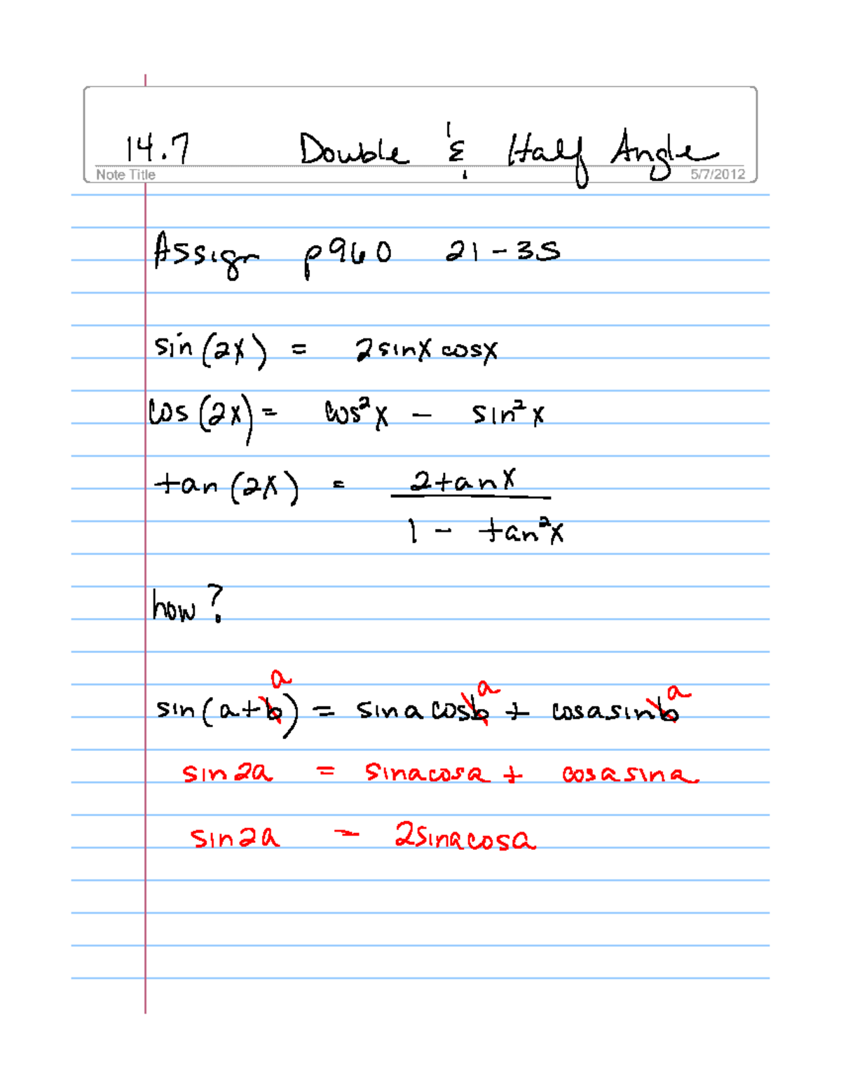14.7 Double Angle & Half Angle Trig Identities Notes - Studocu