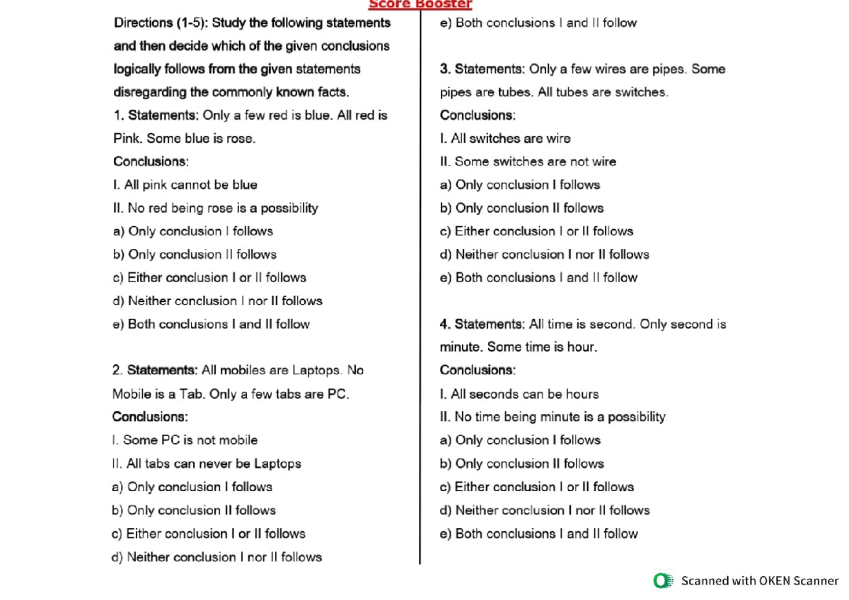 Banking Reasoning Test 22: Logical Conclusions and Code Language - Studocu