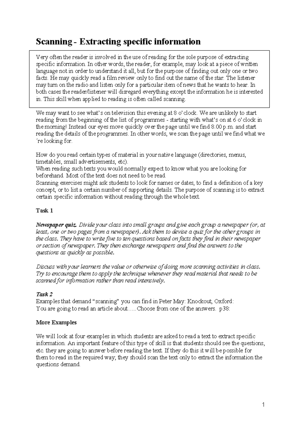 Scanning Class Activity: Extracting Specific Info in English Lessons ...