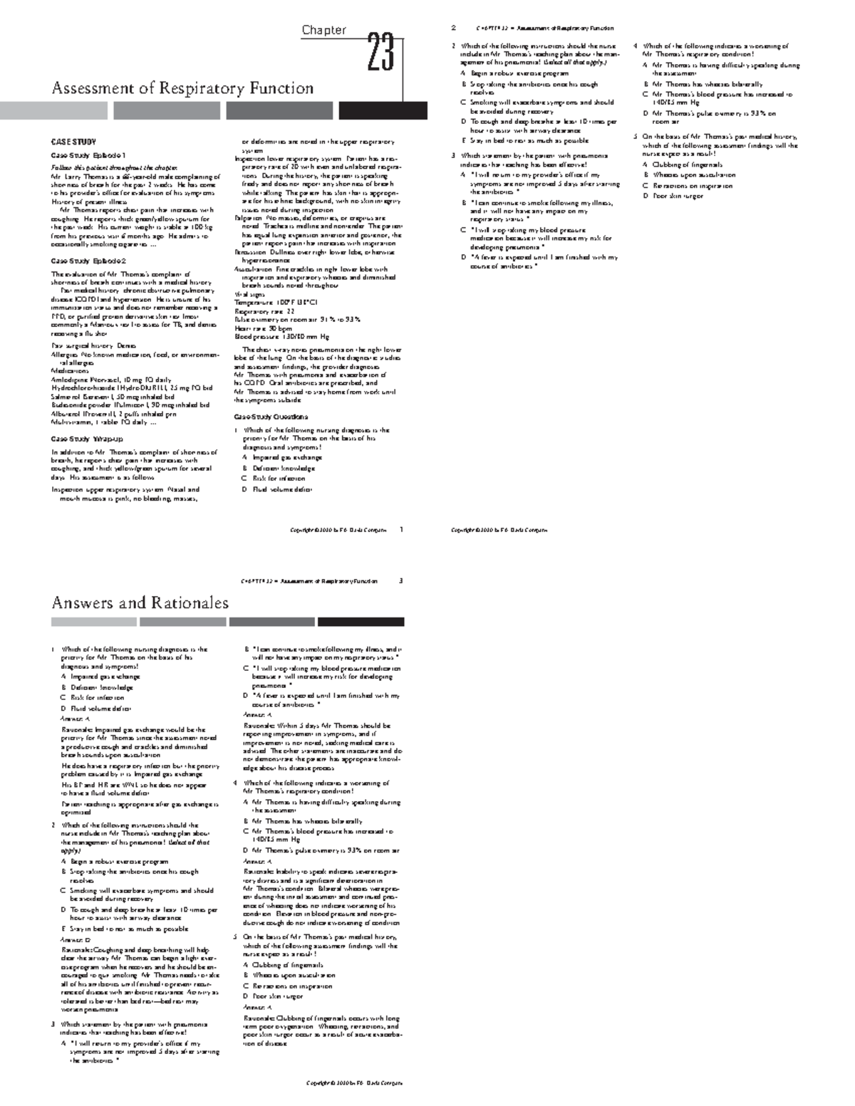 Hoffman Anc Ch23 Case Study on Assessment of Respiratory Function - Studocu