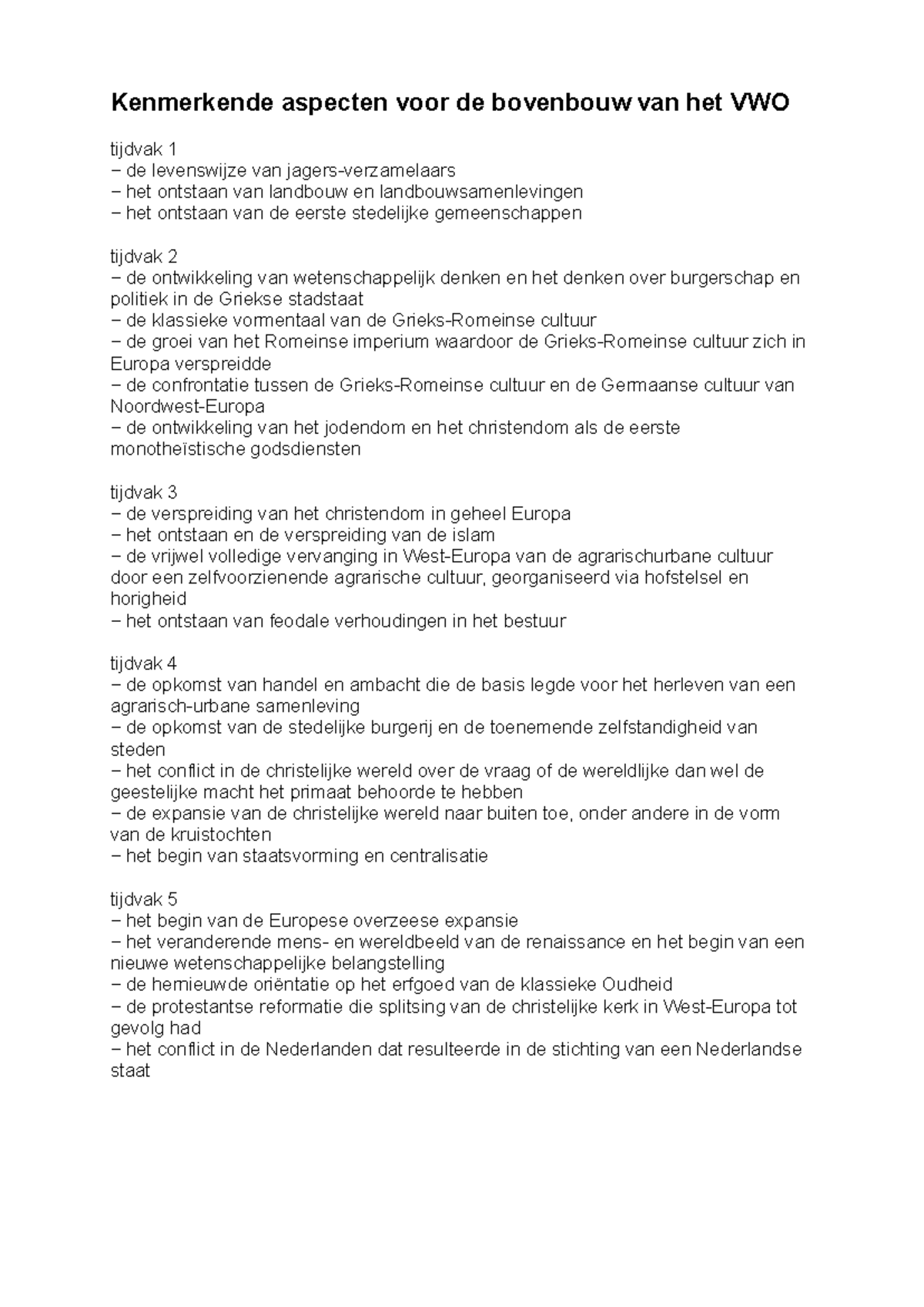 Kenmerkende Aspecten voor Bovenbouw VWO: Tijdvakken en Ontwikkelingen ...