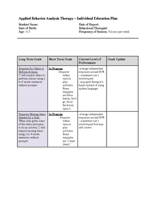 IEP OT Template 2: Occupational Therapy Progress Notes - Studocu