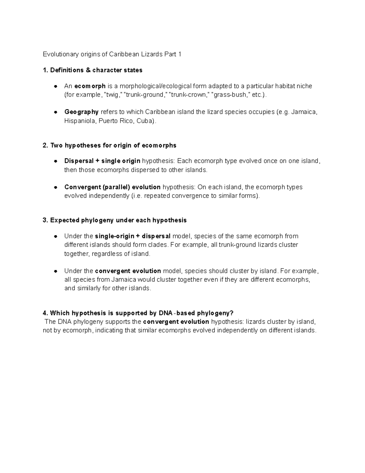Evolution Assignment: Caribbean Lizards Ecomorphs Analysis - Studocu