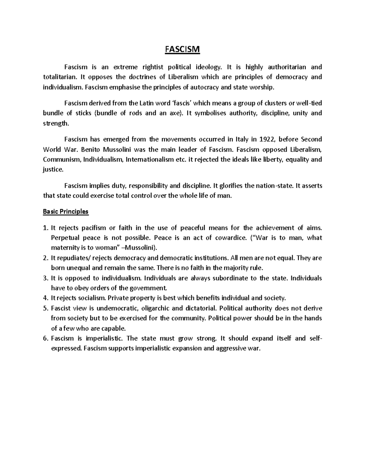 Fascism Overview: Key Principles and Historical Context - Studocu