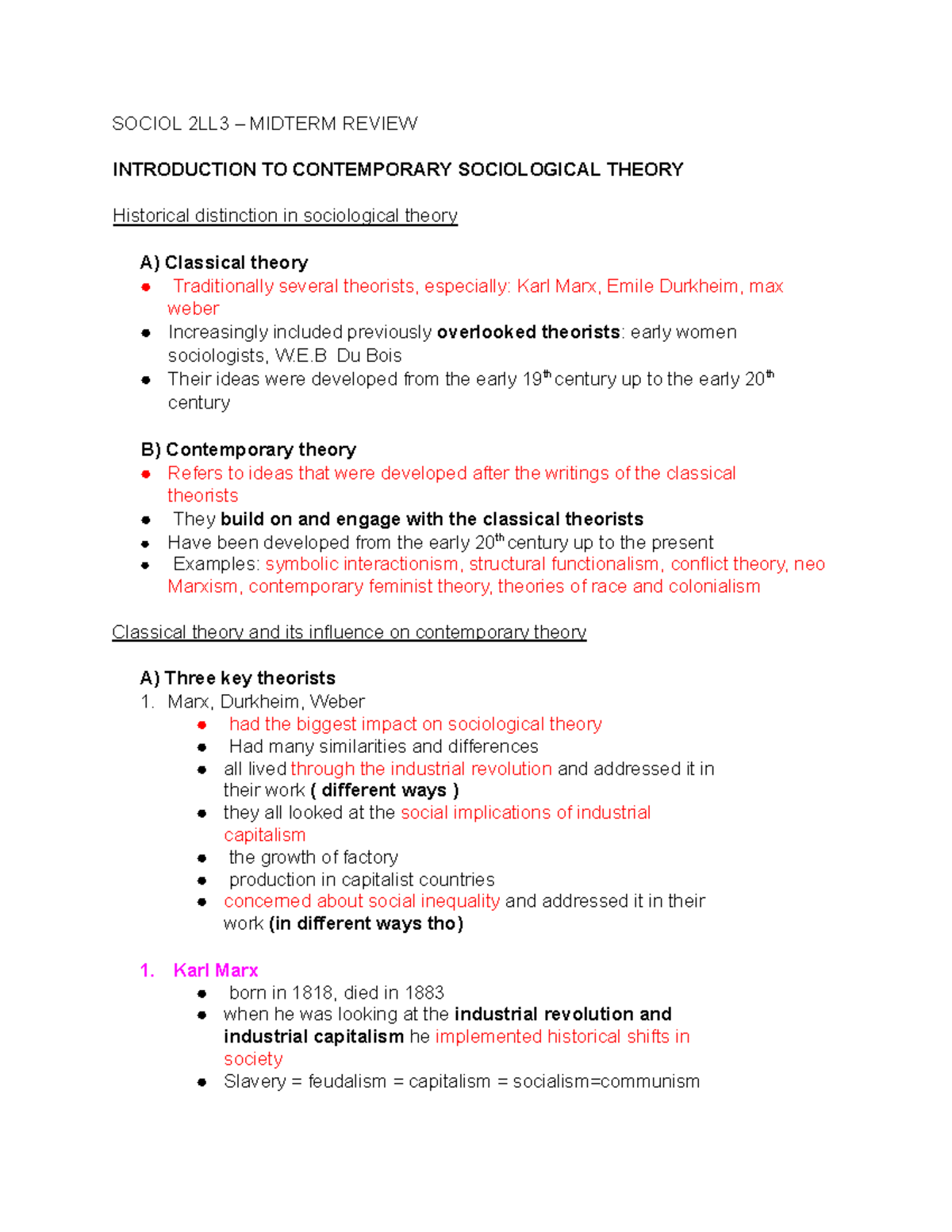 SOCIOL 2LL3 NOTES - SOCIOL 2LL3 – MIDTERM REVIEW INTRODUCTION TO ...
