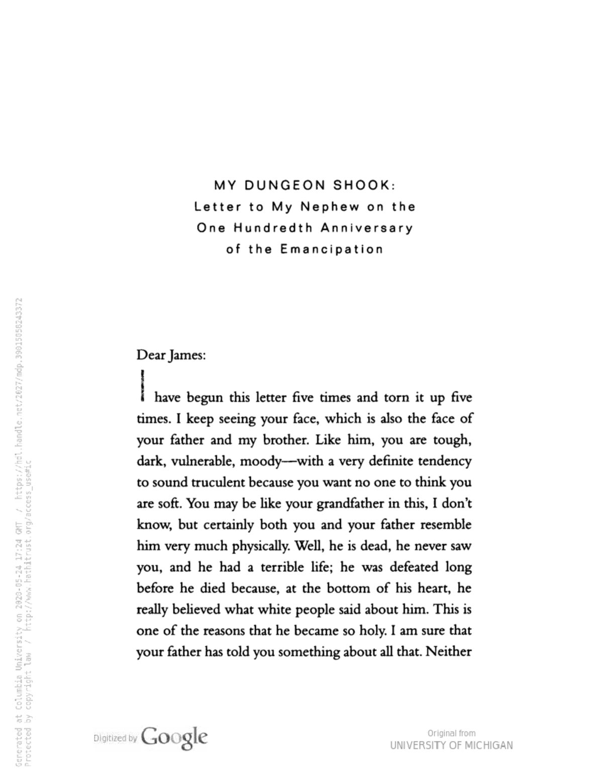 MY DUNGEON SHOOK: Letter to My Nephew on Emancipation - Studocu