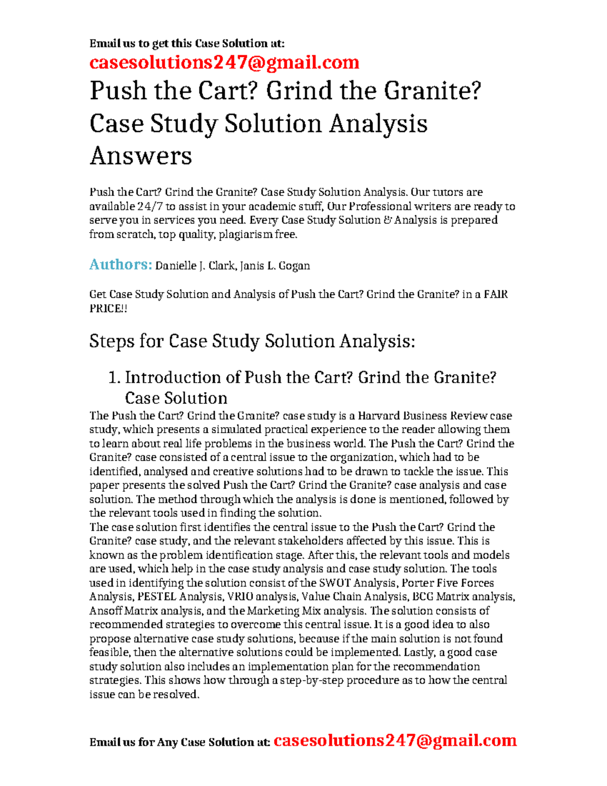 Case Study Analysis: Solutions for Push the Cart? Grind the Granite ...