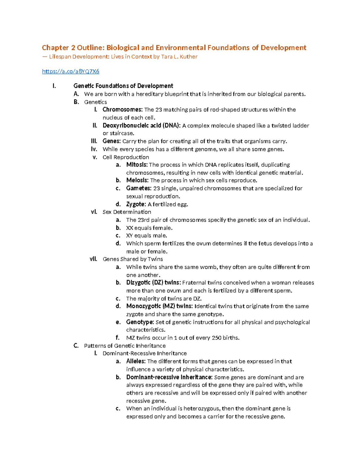 Chapter 2 Outline: Biological & Environmental Foundations (Lifespan Dev ...