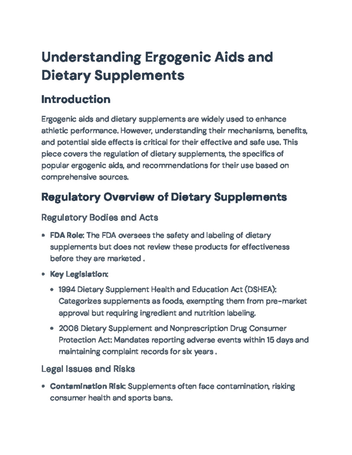 Understanding Ergogenic Aids & Supplements: Safe Use for Athletes ...