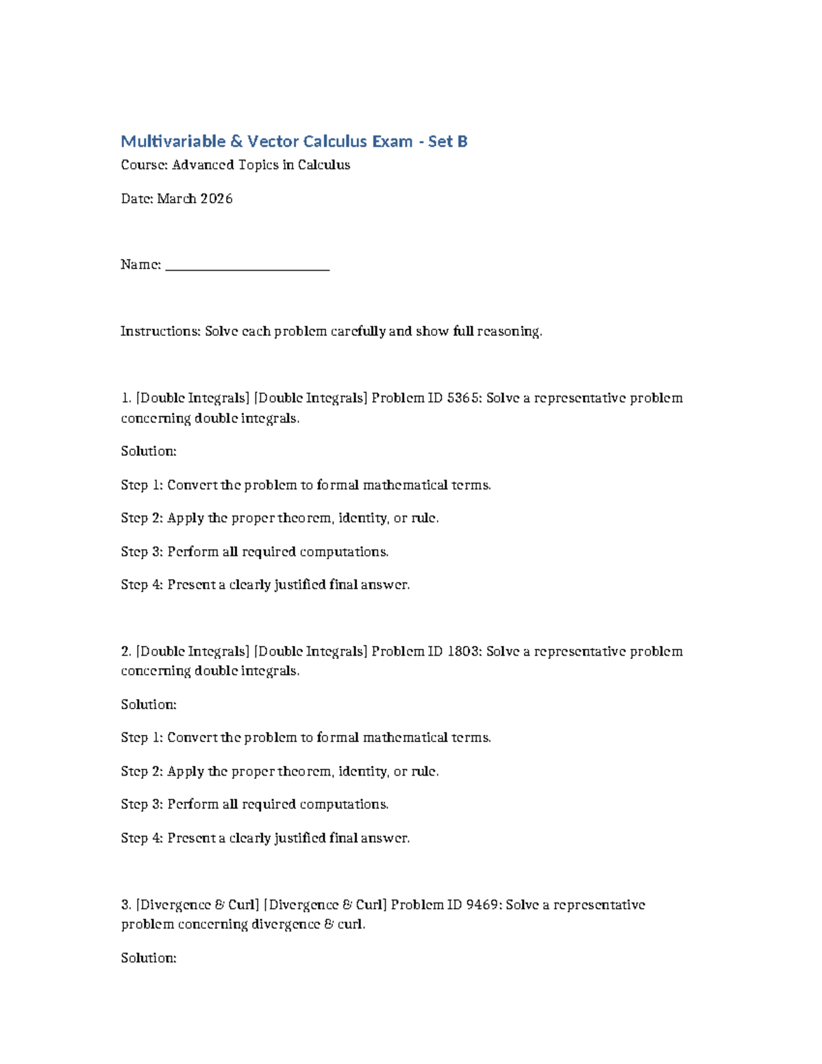 Math 6208 Multivariable Vector Calculus Exam Set B Solutions - Studocu