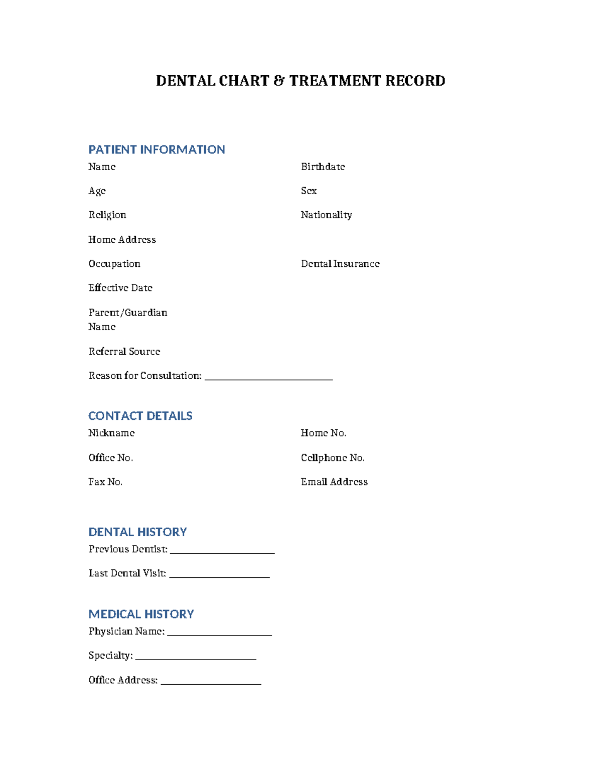 DENTAL FORM NOTES: TREATMENT RECORD & PATIENT INFO - Studocu