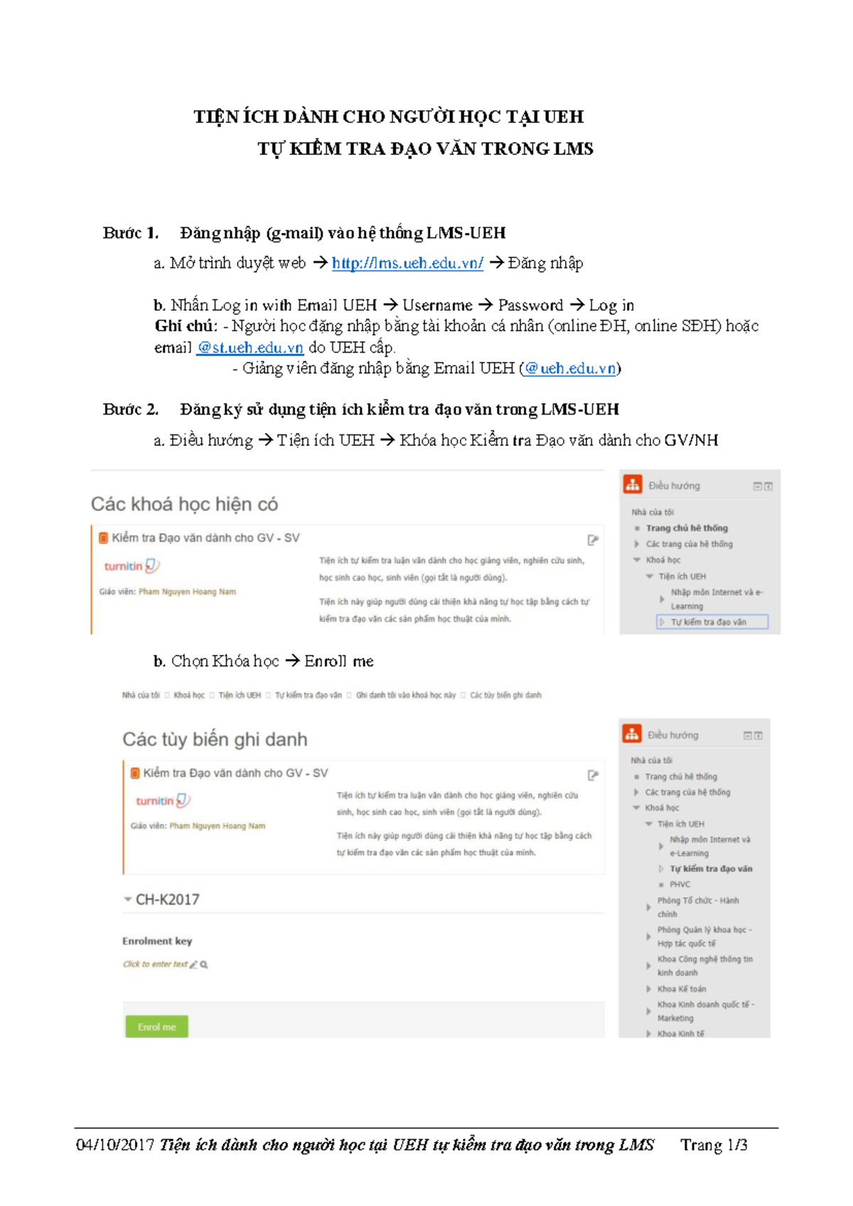HƯỚNG DẪN KIỂM TRA ĐẠO VĂN TRÊN LMS - UEH ẢNH HƯỞNG ĐẾN NGƯỜI HỌC - Studocu