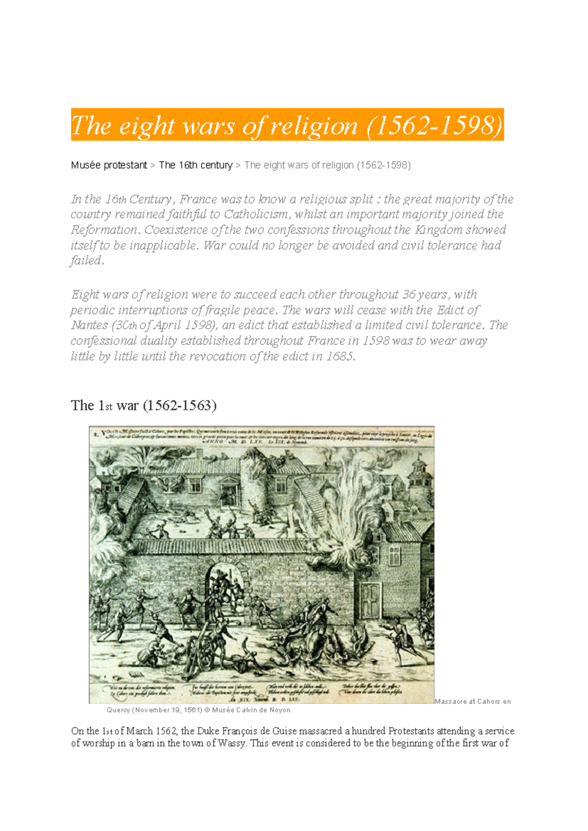 The Eight Wars of Religion in France (1562-1598) Overview - Studocu
