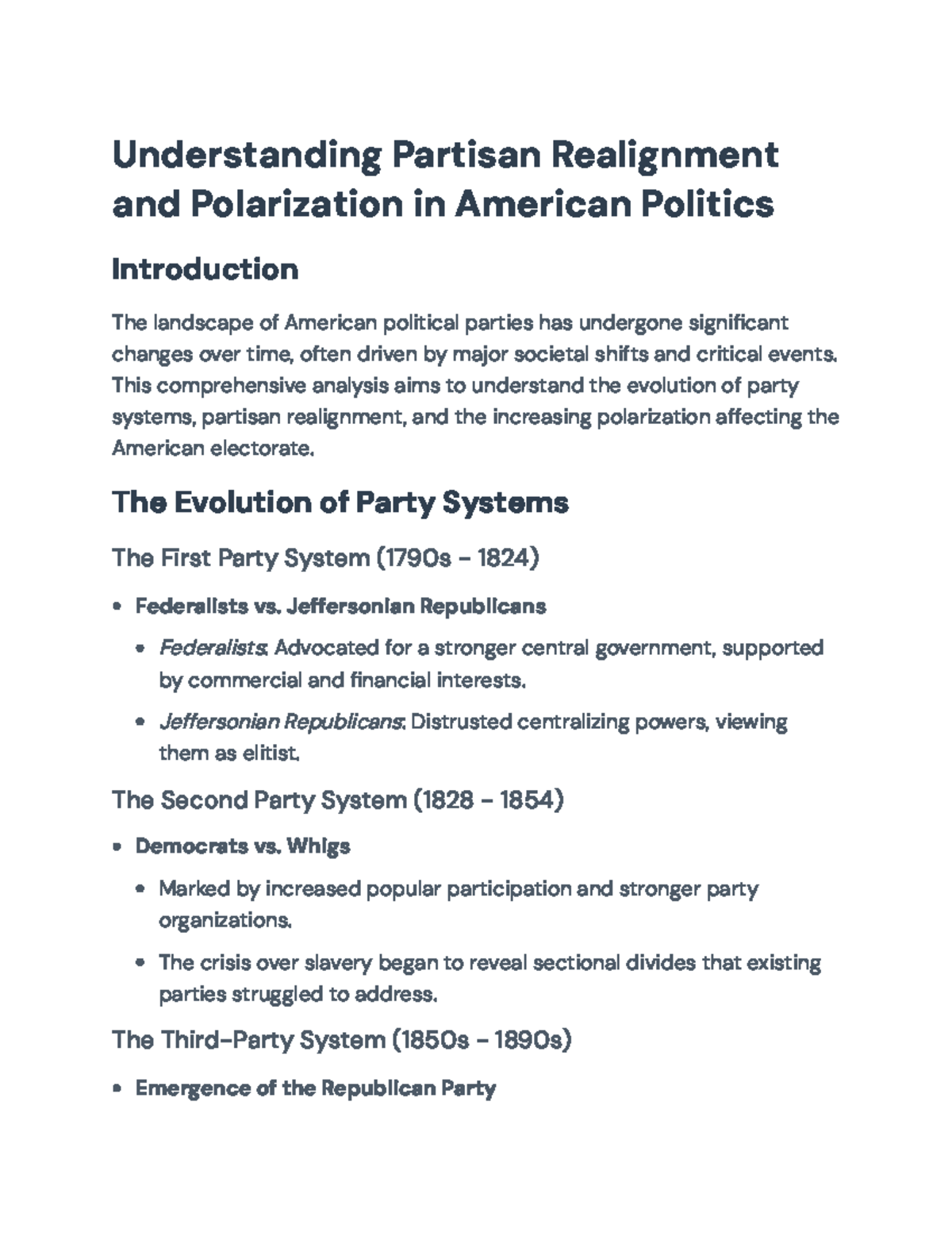 Understanding Partisan Realignment and Polarization in American ...