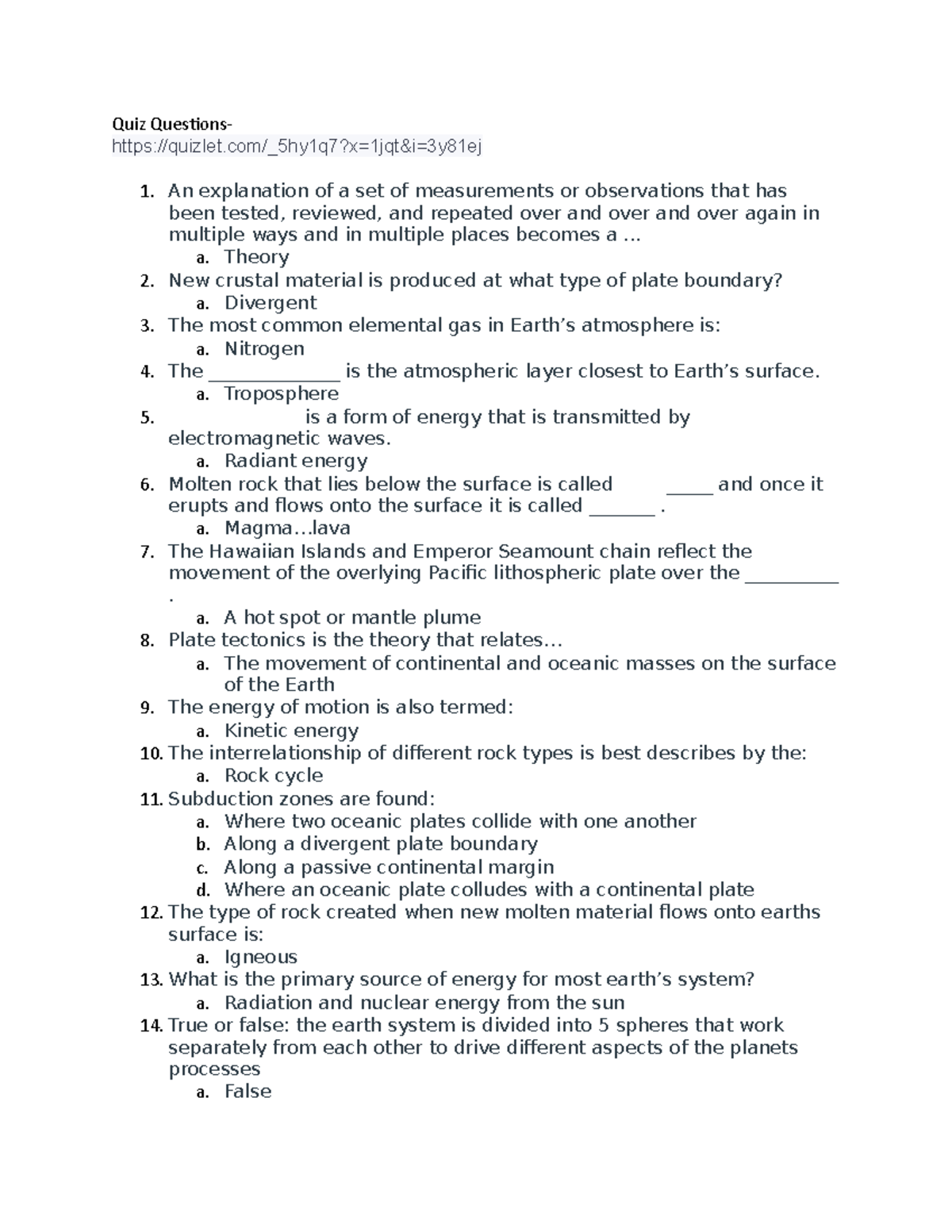 Natural Disasters - Quiz Questions (GEOL 101) - Studocu