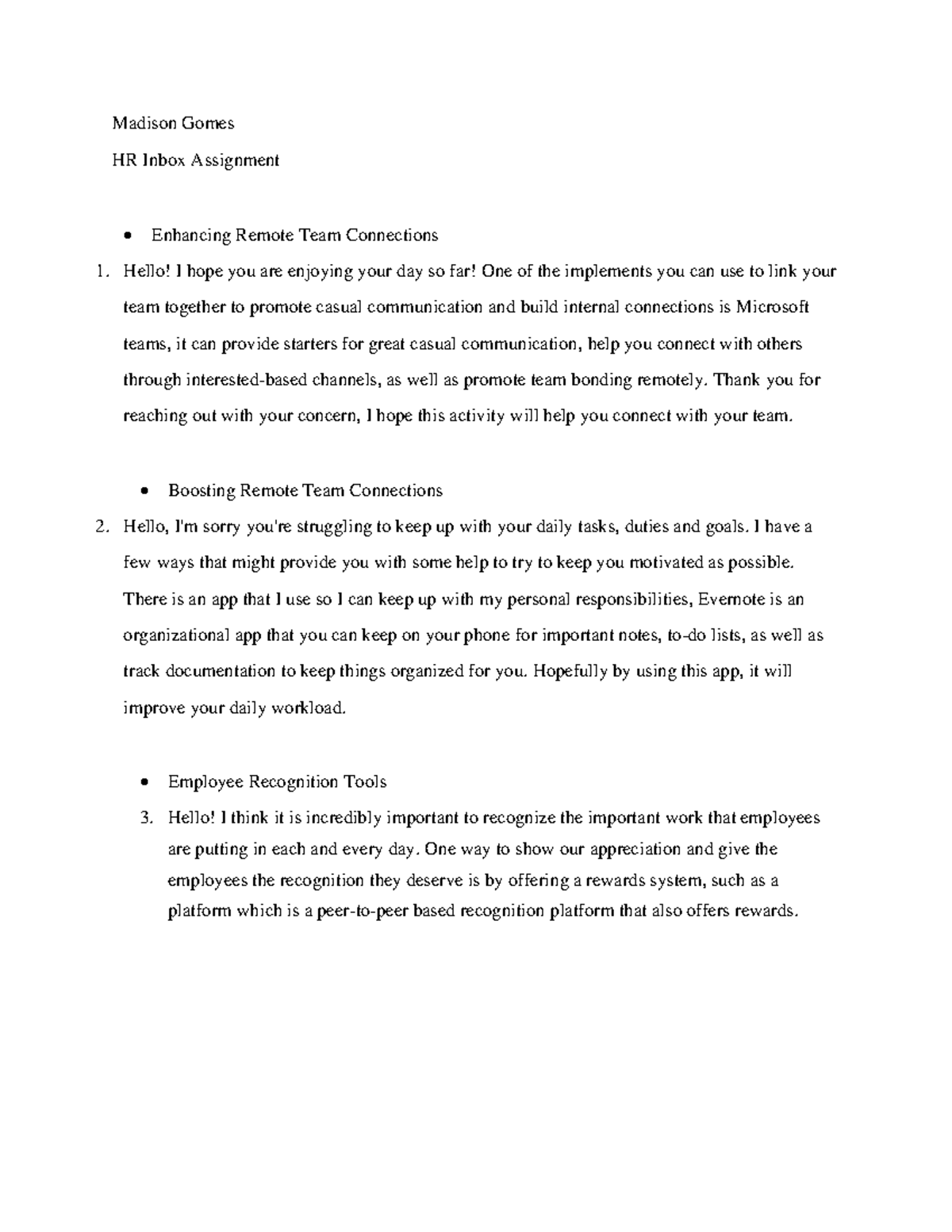 HRM-200 4-1 HR Inbox assignment - Madison Gomes HR Inbox Assignment ...