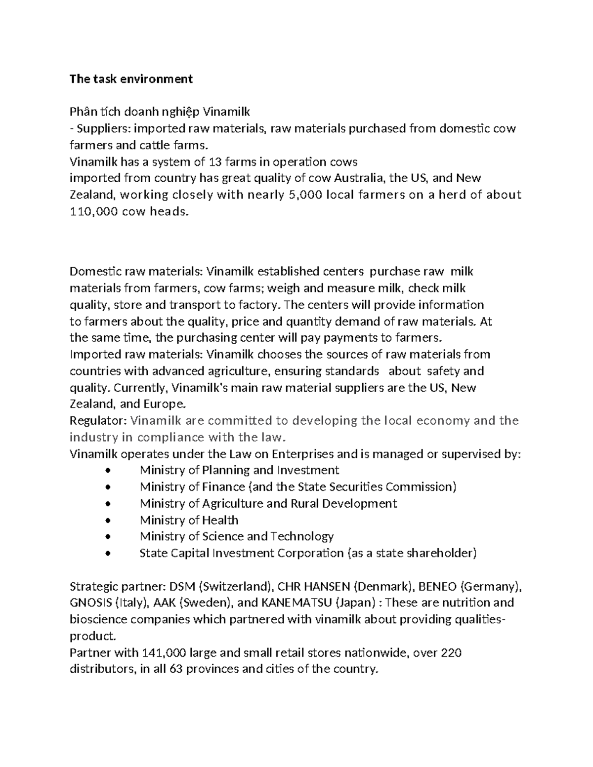 The Task Environment Analysis for Vinamilk: Chapter 2 Insights - Studocu
