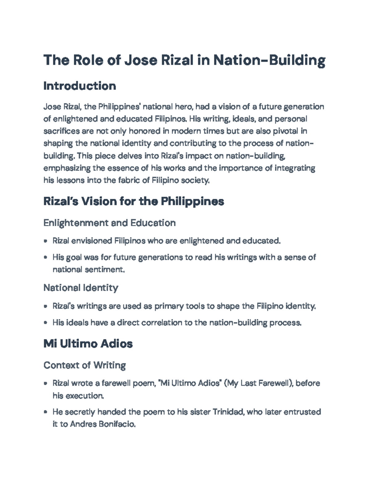 The Role of Jose Rizal in Filipino Nation-Building - The Role of Jose ...