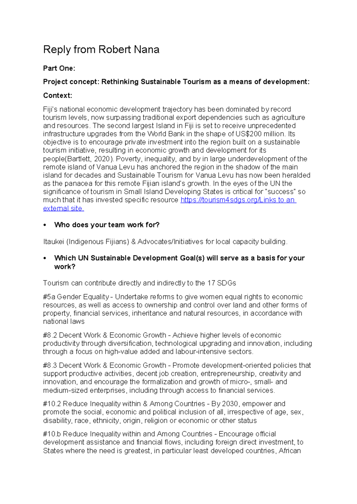 Project Assignment 1 - Outline: Rethinking Sustainable Tourism in Fiji ...