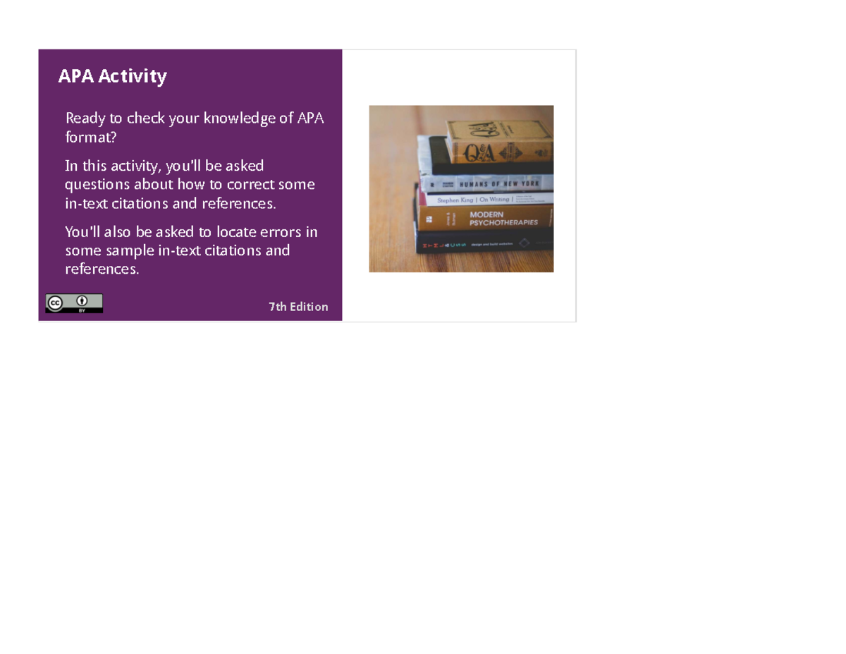 APA Activity: Mastering 7th Edition Citation Corrections - Studocu