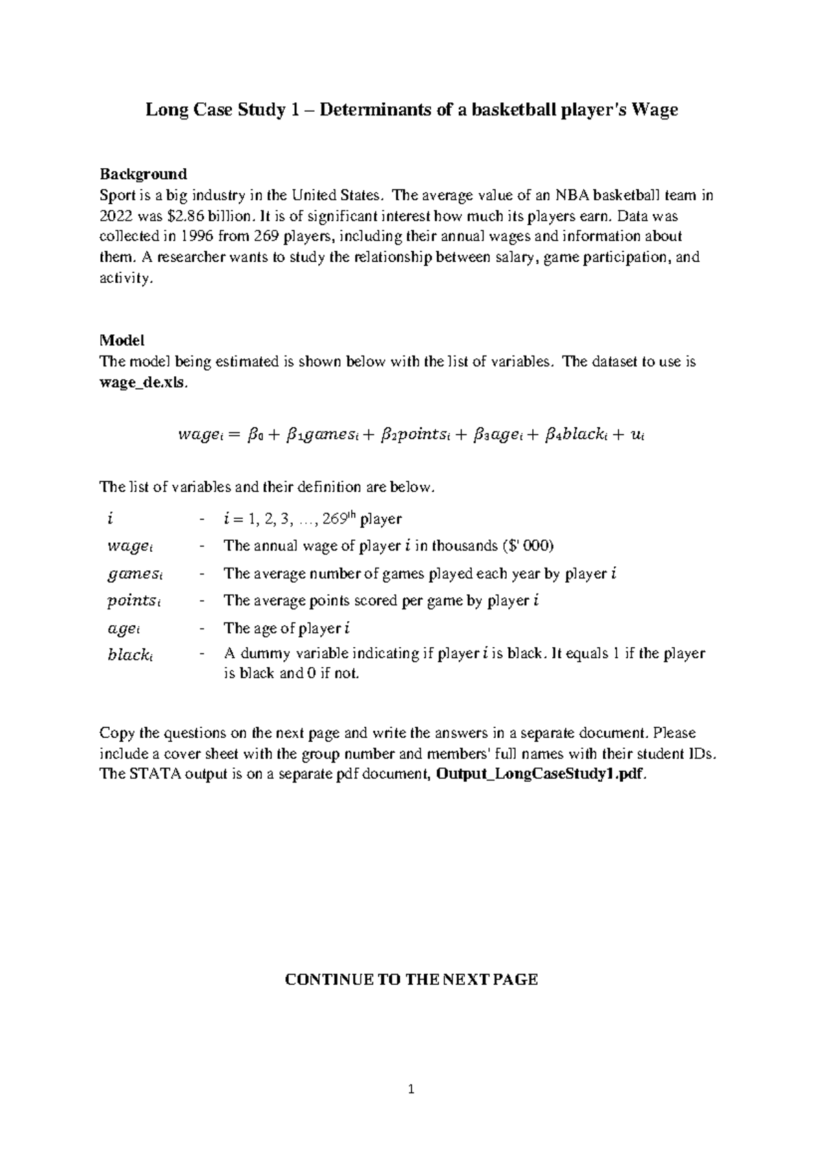 Long Case Study 1 - 1111 - 1 Long Case Study 1 – Determinants of a ...