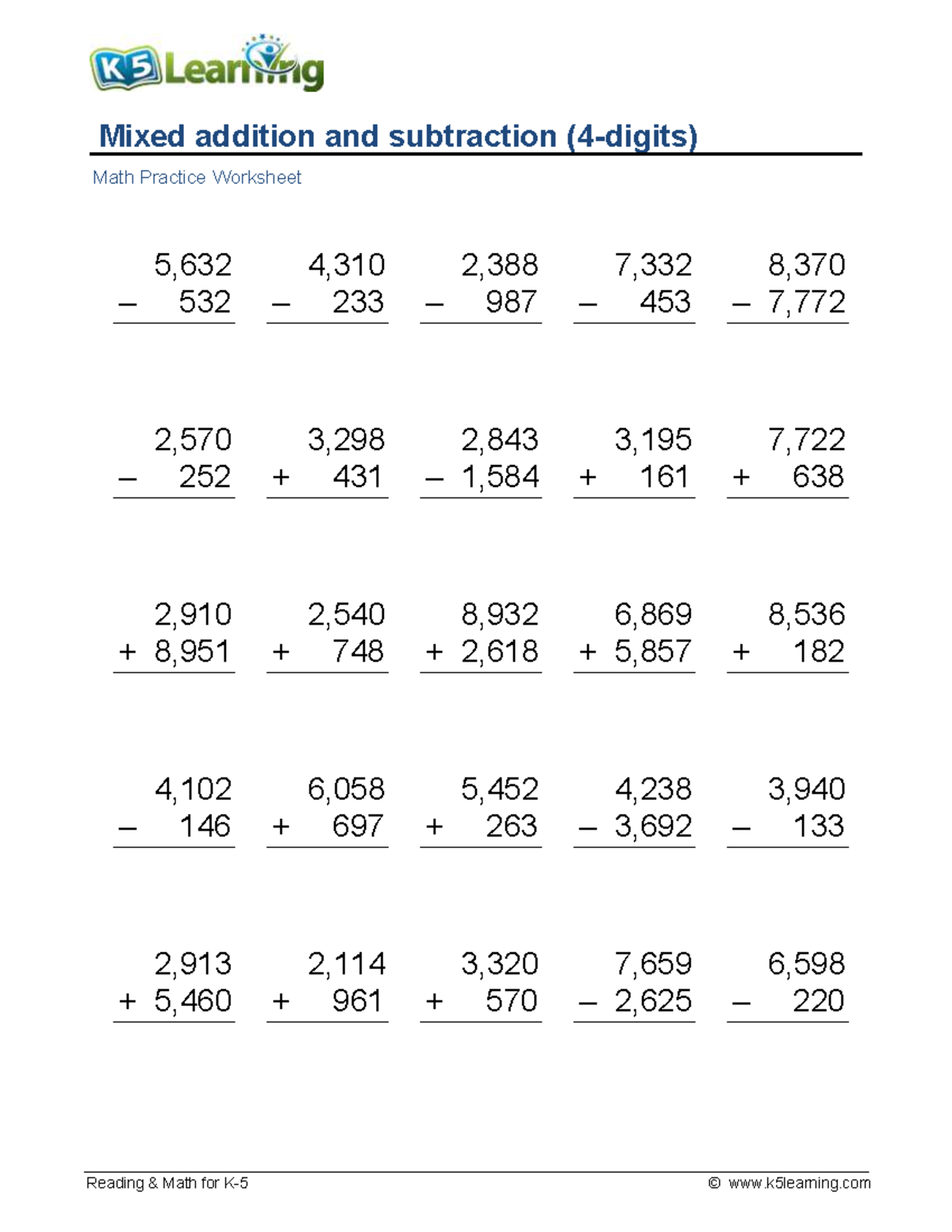 Mixed Addition and Subtraction Practice Worksheet (Math) - Studocu