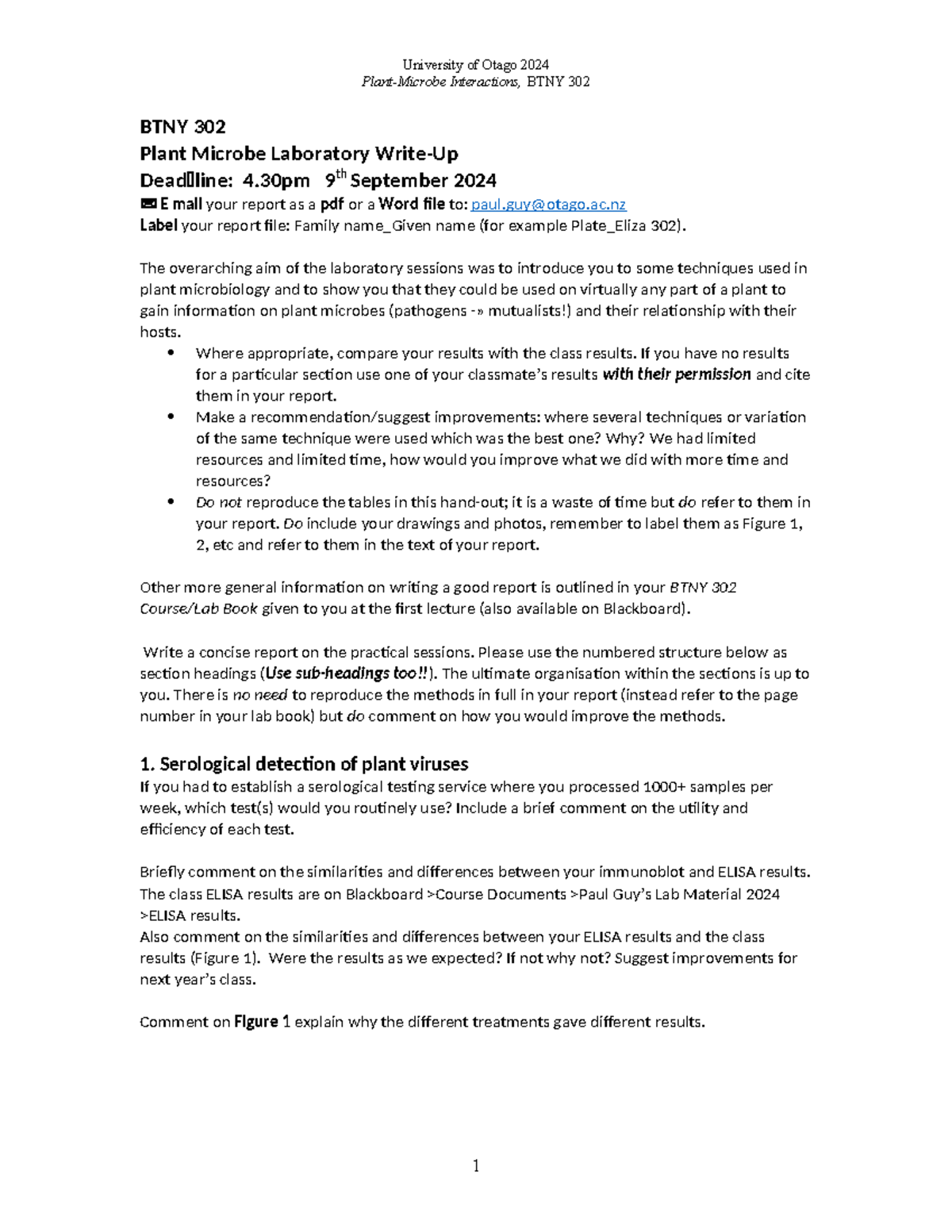 BTNY 302 Lab Report: Plant Microbe Interactions 2024 - Studocu