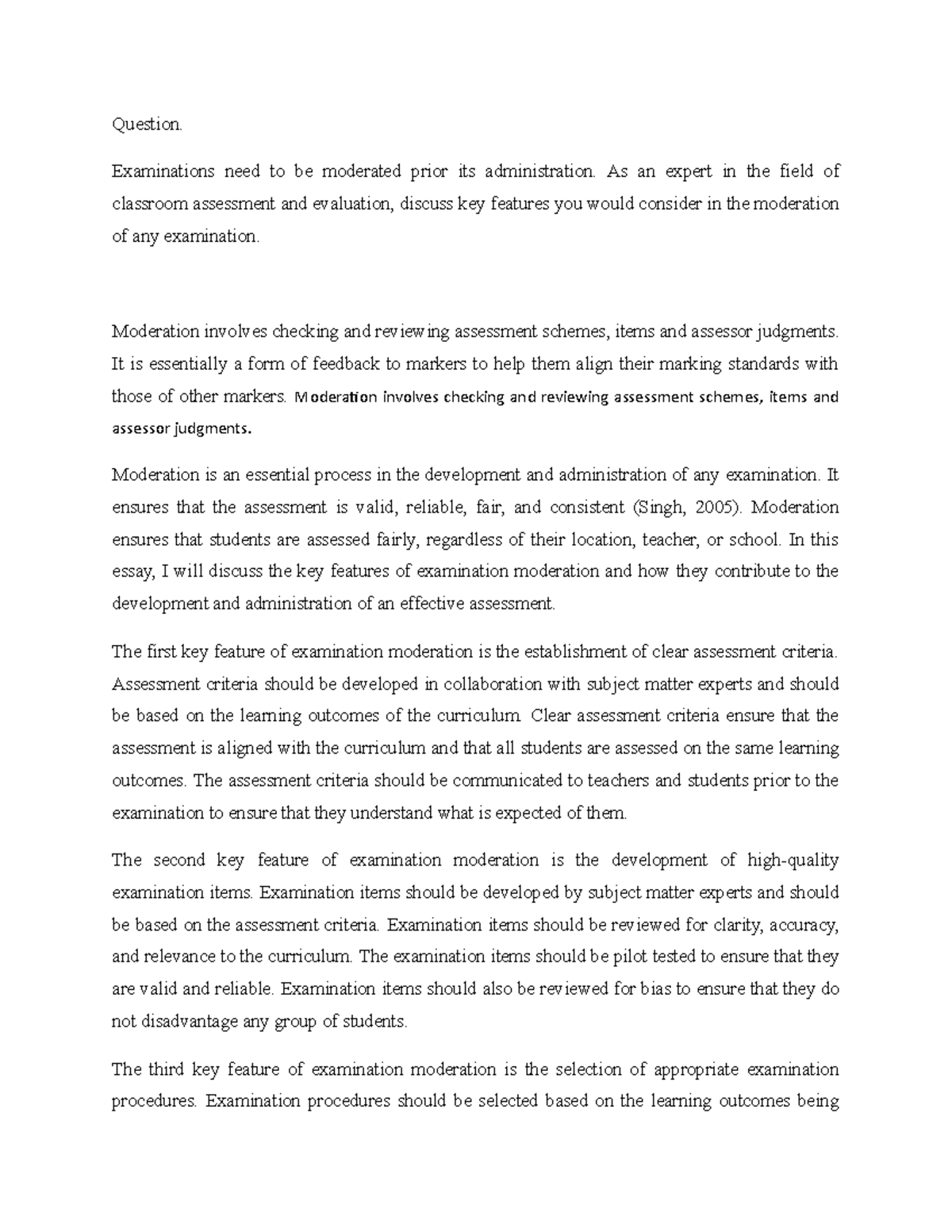 Key Features of Examination Moderation: Guidelines for Implementation ...