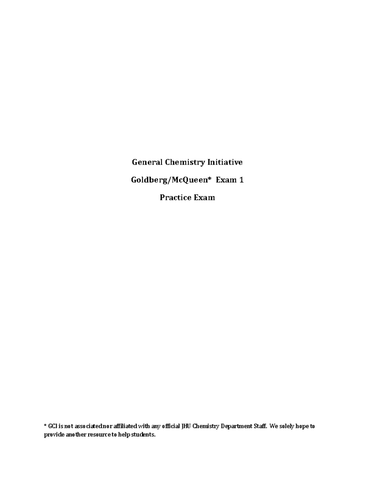 General Chemistry GCI Exam 1 Practice Questions and Solutions - Studocu