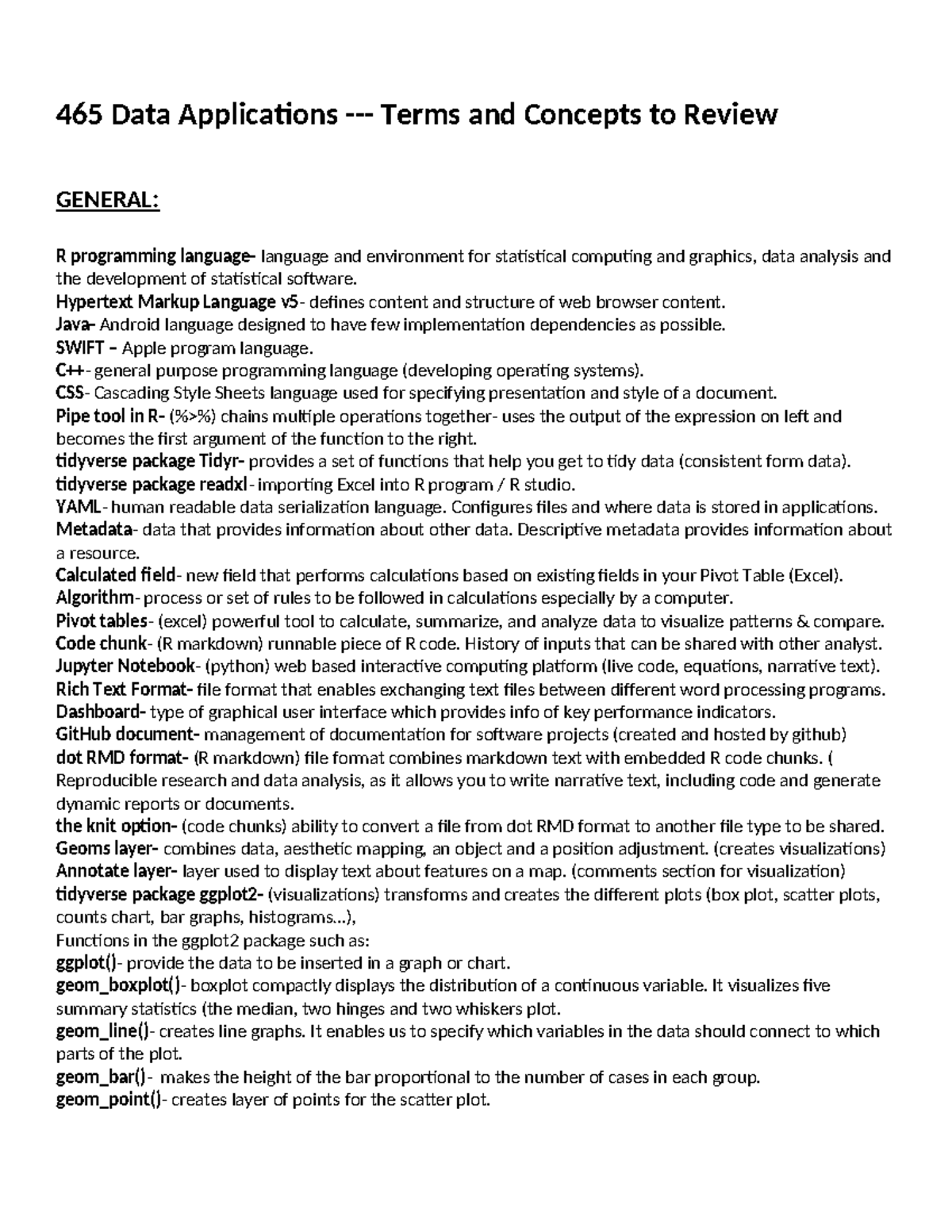 D465 Data Apps: Key Terms and Concepts Review Notes - Studocu