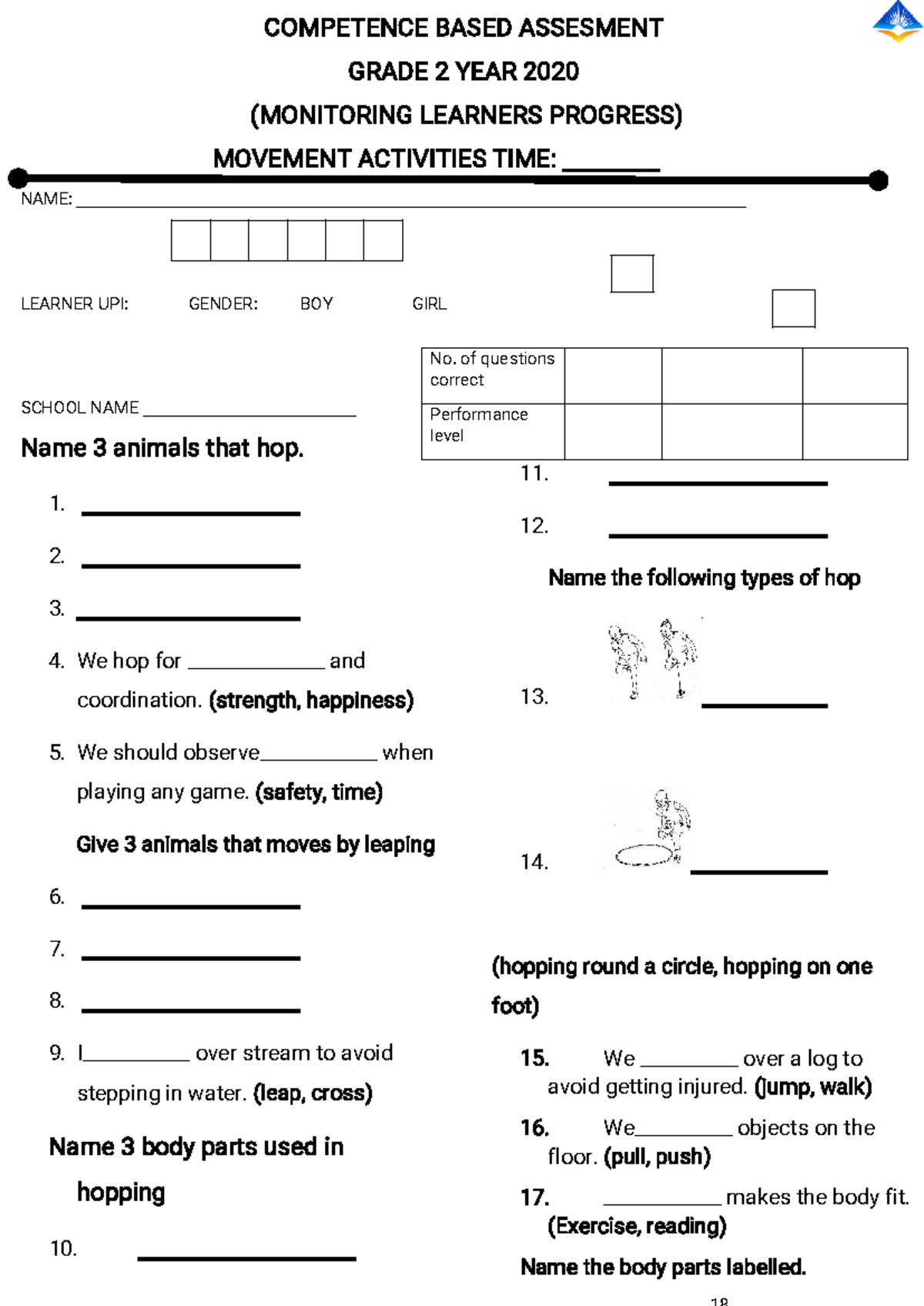 Grade 2 Movement Assessment - Very Good Performance 2020 - Studocu