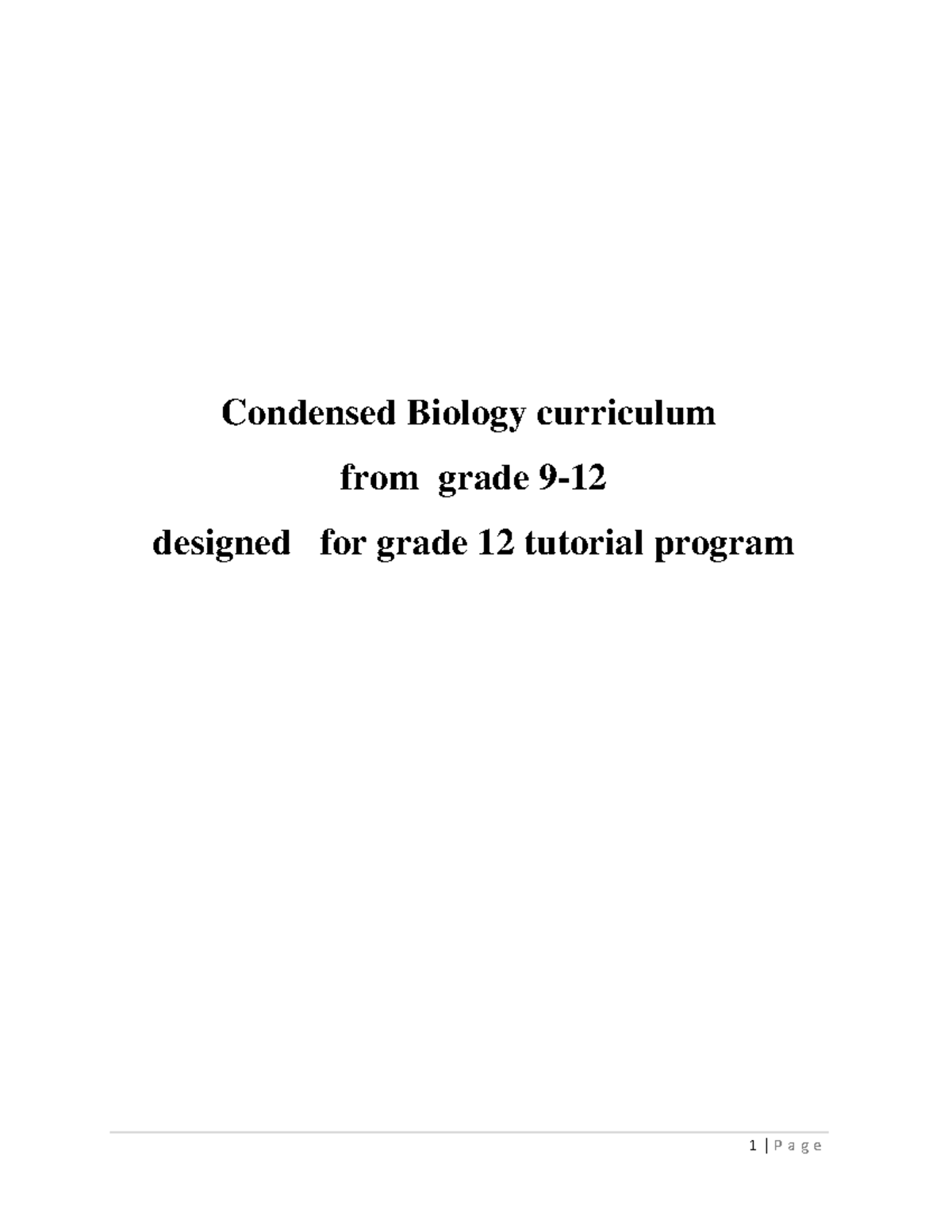 Biology Grade 12: Condensed Curriculum & Key Concepts for Tutorials ...