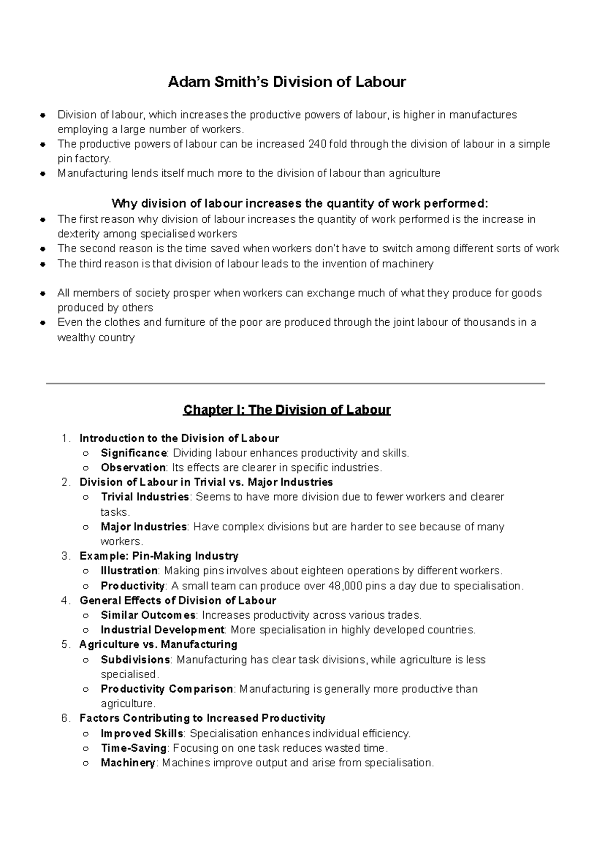 Lecture 5: Adam Smith on the Division of Labour and Productivity - Studocu