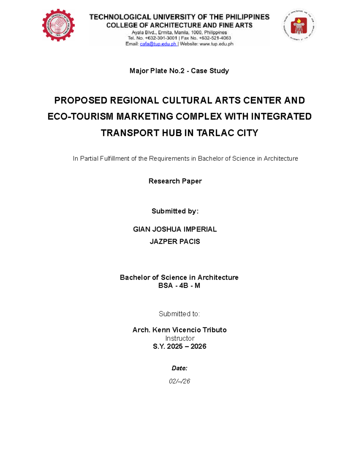 BSA 4B Major Plate 2: Proposed Cultural Arts & Transport Hub in Tarlac ...