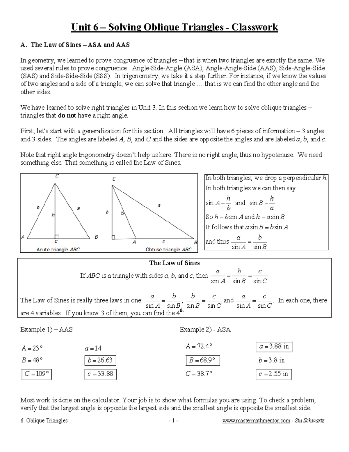 Pre Calc Unit 6 Soln - ADDITIONAL INFORMATION - Unit 6 – Solving ...