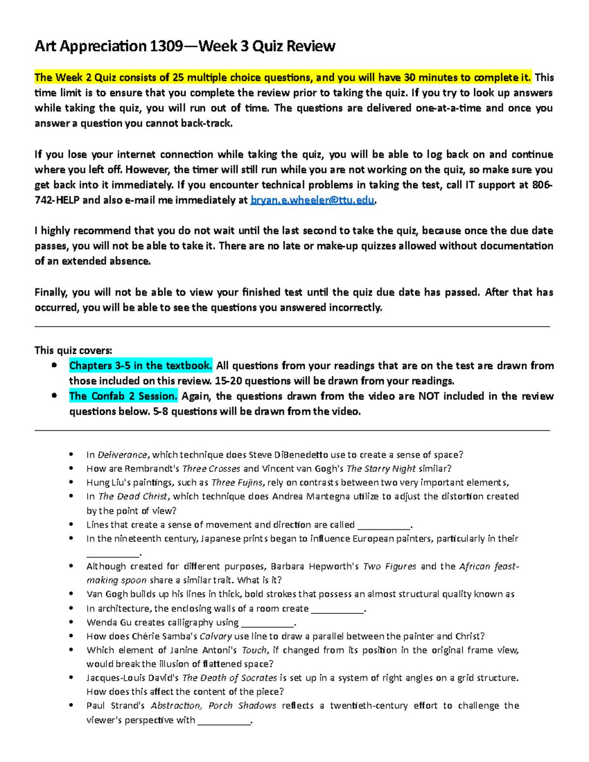 Art Appreciation 1309 - Week 3 Quiz Overview and Review Guide FA22 ...