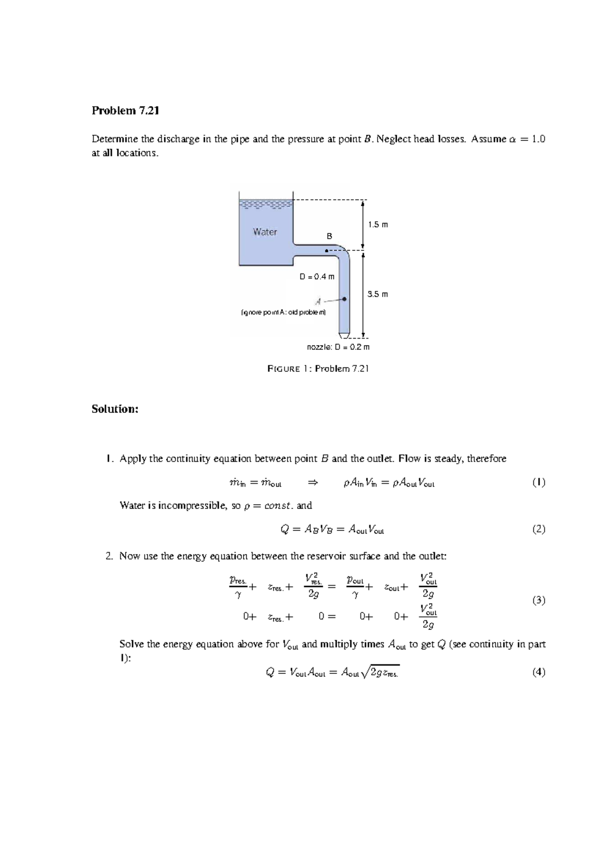 Exercises Chapter 07: Fluid Dynamics Discharge & Pressure Calculations ...