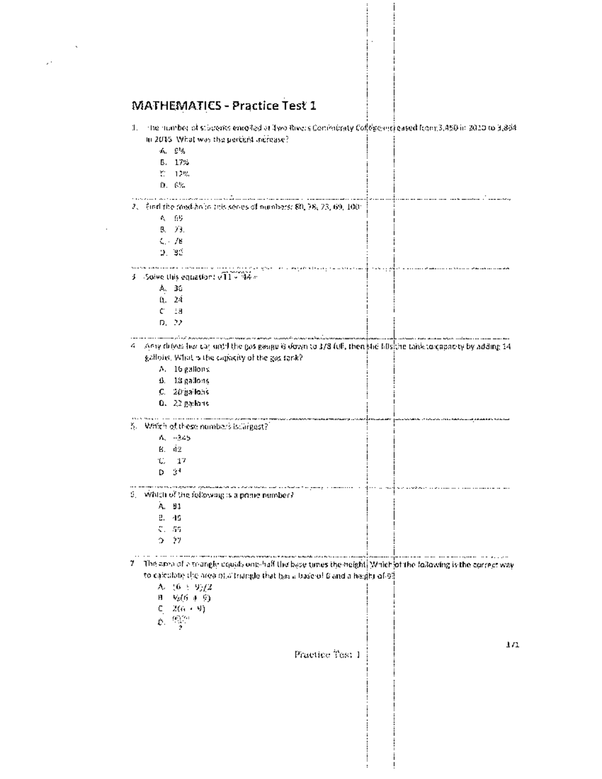 MATHEMATICS Practice Test 1 - Teas Study Guide - Studocu